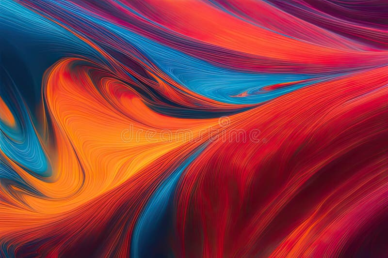 Fluid Waves Emerging from Fire with Red, Orange, Blue Colors, Abstract ...