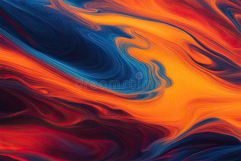 Fluid Waves Emerging from Fire with Red, Orange, Blue Colors, Abstract ...
