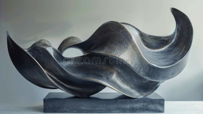 Fluidity in Motion Smooth Metallic Sculpture on Rectangular Base Stock ...