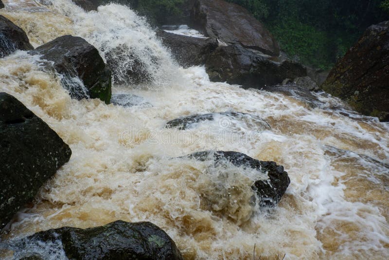 El Flujo Rápido De Un Río De La Montaña Lleva El Agua En El Valle, Que ...