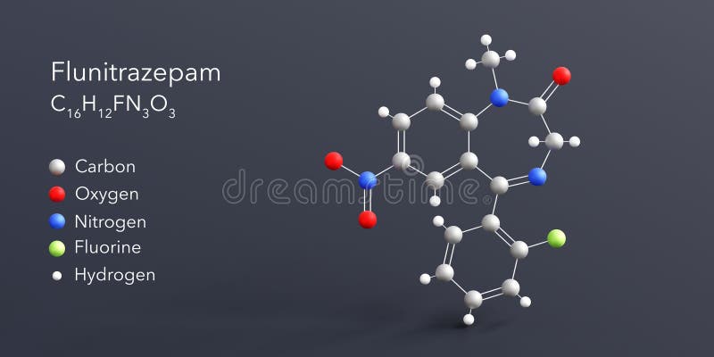 Flunitrazepam Benzodiazepine Drug, Molecular Model Stock Vector ...