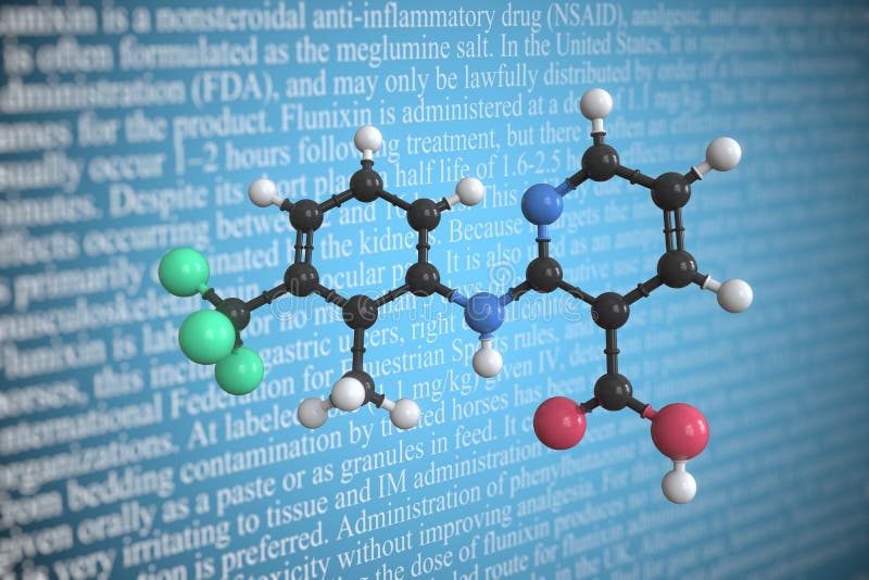 Flunixin Scientific Molecular Model, 3D Rendering Stock Illustration ...