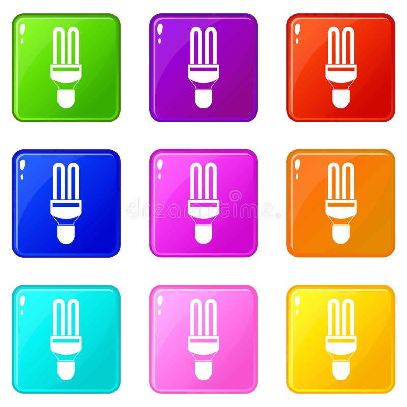 Fluorescence Lamp Icons 9 Set Stock Vector - Illustration of ecology ...