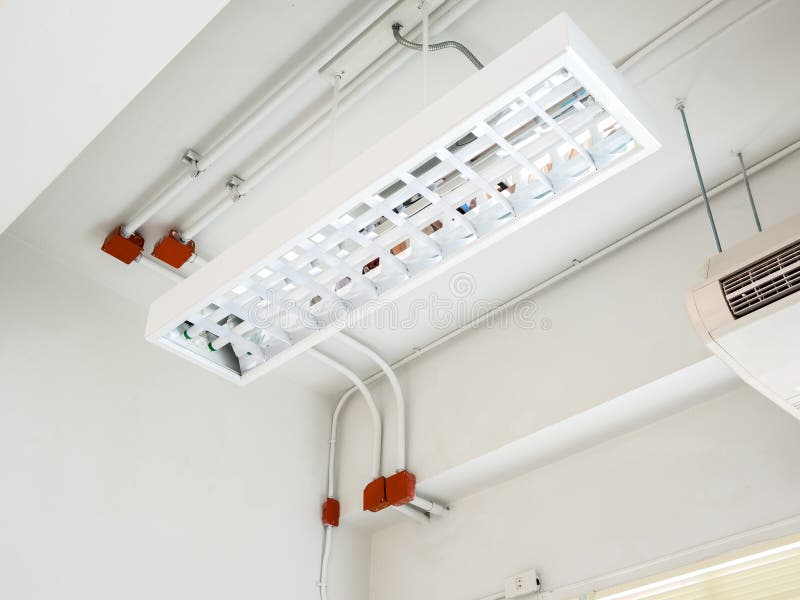 Fluorescence Lamp Installed on Ceiling Stock Photo - Image of lamp ...