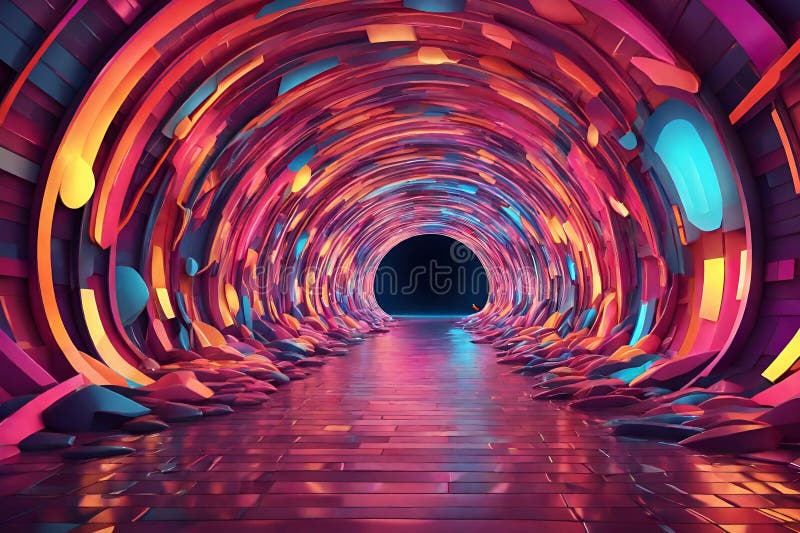 Fluorescent Colorful Tunnel Abstract with Shapes Stock Illustration ...
