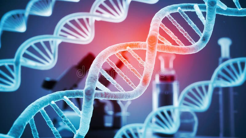 Fluorescent DNA Strands in Research Lab Under Microscope Stock ...