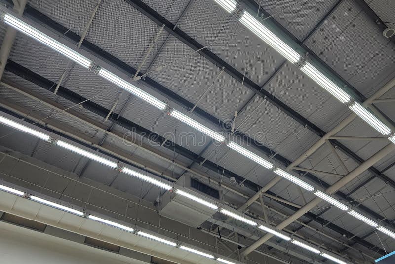 Fluorescent Lamps on Warehouse Ceiling. Stock Photo - Image of interior ...