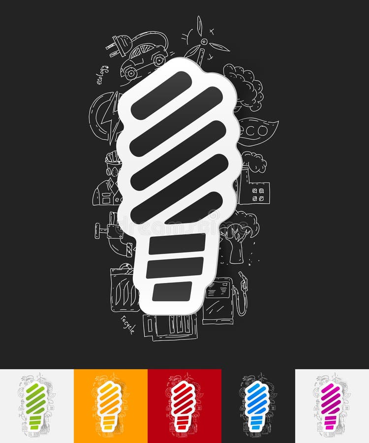 Fluorescent Light Bulb Paper Sticker with Hand Stock Vector ...