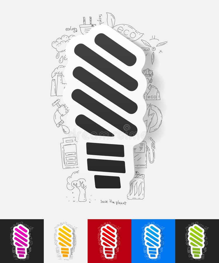 Fluorescent Light Bulb Paper Sticker with Hand Stock Vector ...