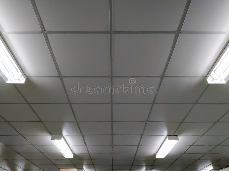 Fluorescent Light Bulbs Under the Ceiling at Night. Stock Image - Image ...