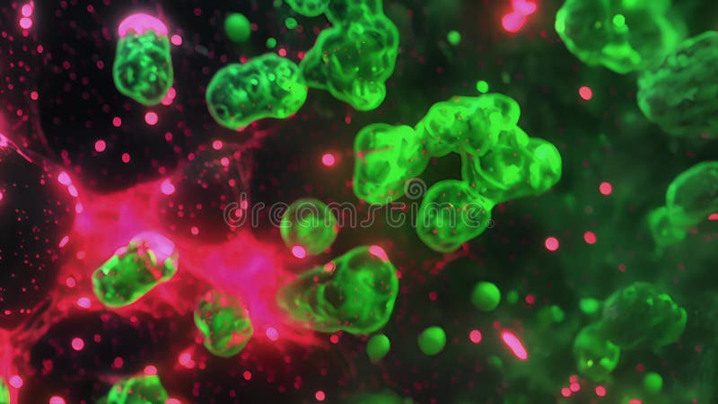 A Fluorescent Microscopy Animation Depicting Bright Green Lysosomal ...