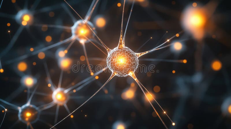 Fluorescent Microscopy of Brain Cells, with Glowing Neuron Pathways and ...