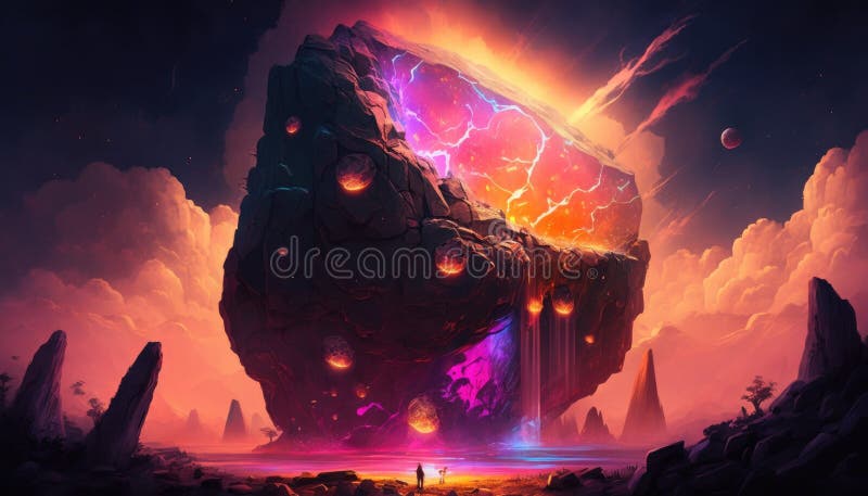 Fluorescent Mystic Rock in a Fantastical Landscape. Generative AI Stock ...