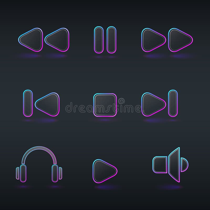 Fluorescent Neon Media Buttons Icon Stock Illustration - Illustration ...