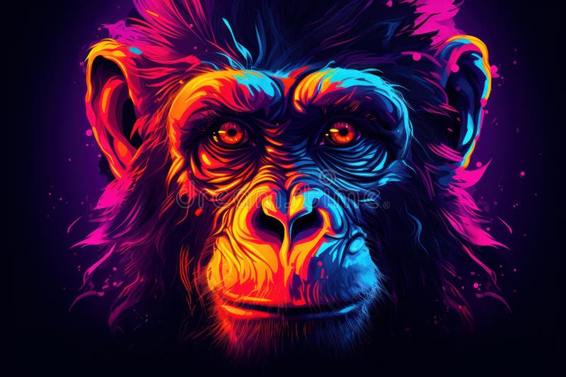 Fluorescent Neon Monkey Sad. Generate Ai Stock Illustration ...