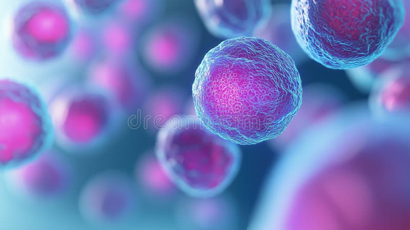 Fluorescent-stained Stem Cells Under a Microscope, with Highlighted ...