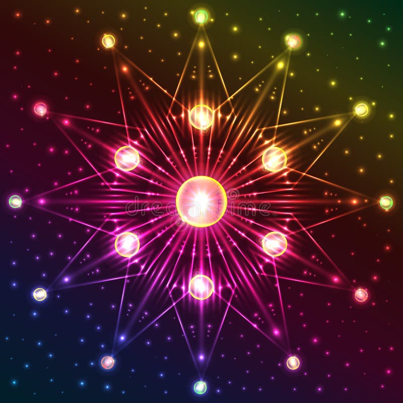 Fluorescent Star on Dark Colorful Background with Plenty of Sparkles ...