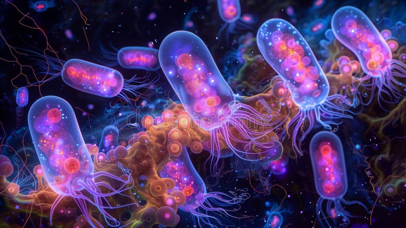 Fluorescently Labeled Bacteria Under a Microscope Stock Image - Image ...