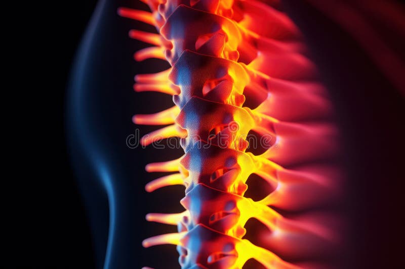 Fluorography of Human Spine Visualising Pain with Red and Orange ...