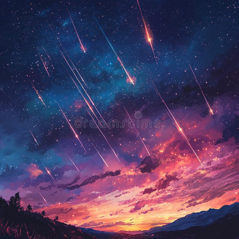 Flurry of Meteor Shower Design with Celestial Motion Stock Illustration ...