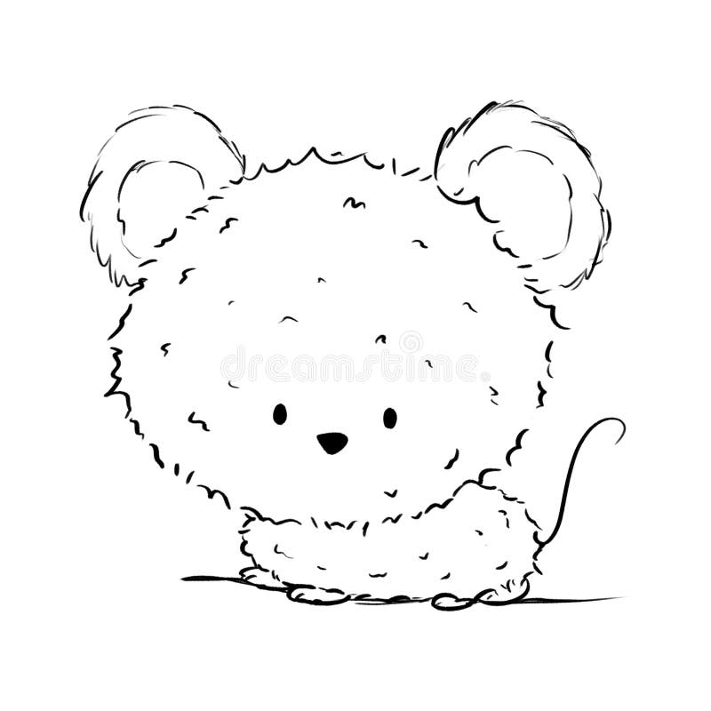Fluffy Mouse Cartoon Doodle Illustration, Cute Mouse Isolated Outline ...