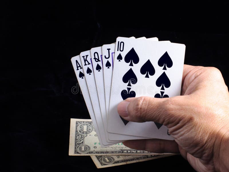 Flush royal cards on hand stock photo. Image of flush - 34079182