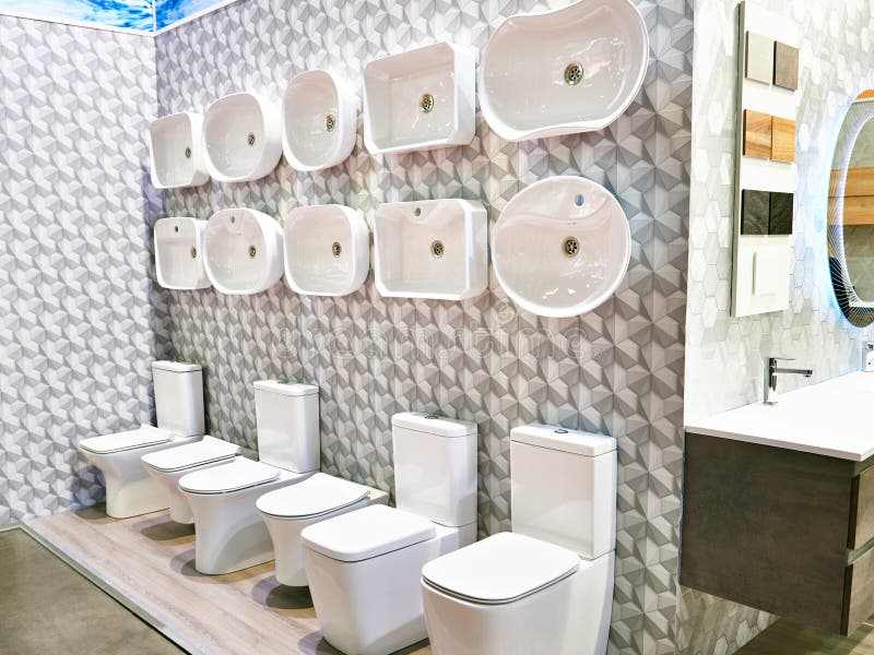 Flush toilets in store stock image. Image of goods, clean - 144391987