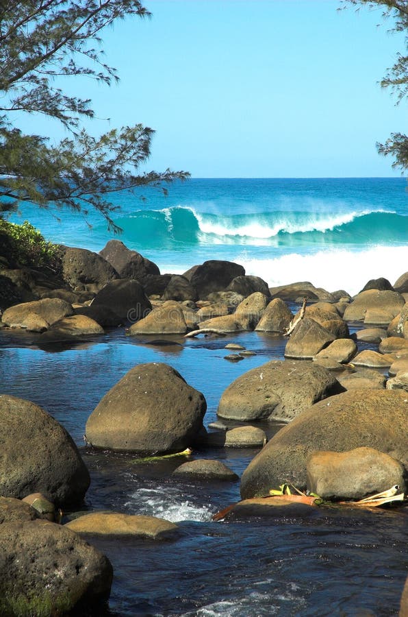 Strand Auf Kauai-Insel Von Hawaii Stockfoto - Bild von ozean, ferien ...