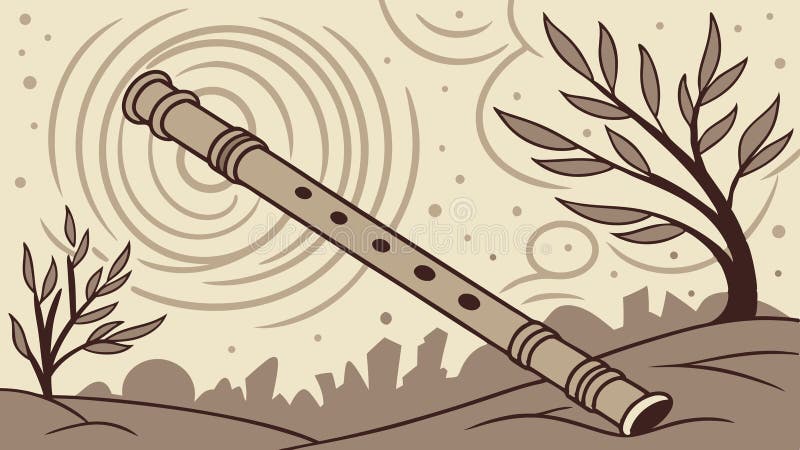Flute in Arid Landscape with Textured Ground and Sparse Trees, Vector ...