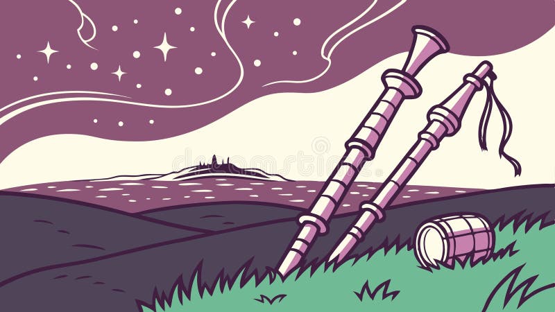 Flute and Bagpipes in Psychedelic Landscape, Vector Design Generative ...
