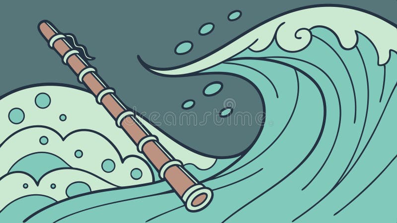 Flute on Crashing Ocean Wave. Musical Maritime Vector Scene, Vector ...