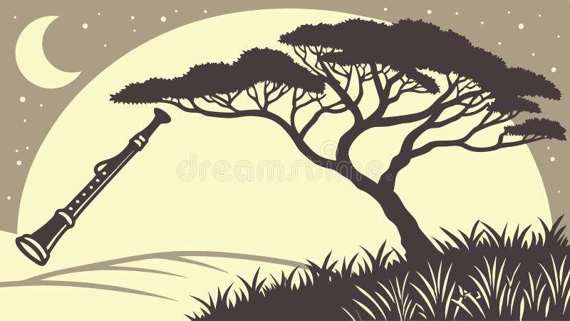 Flute with a Lone Tree Silhouette, Serene Landscape, Vector Design ...