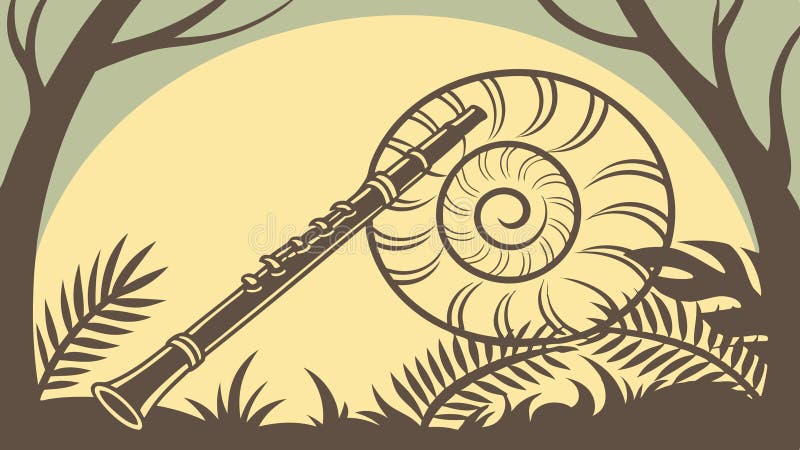 Flute with Nautilus Shell, Oceanic Musical Discovery, Vector Design ...