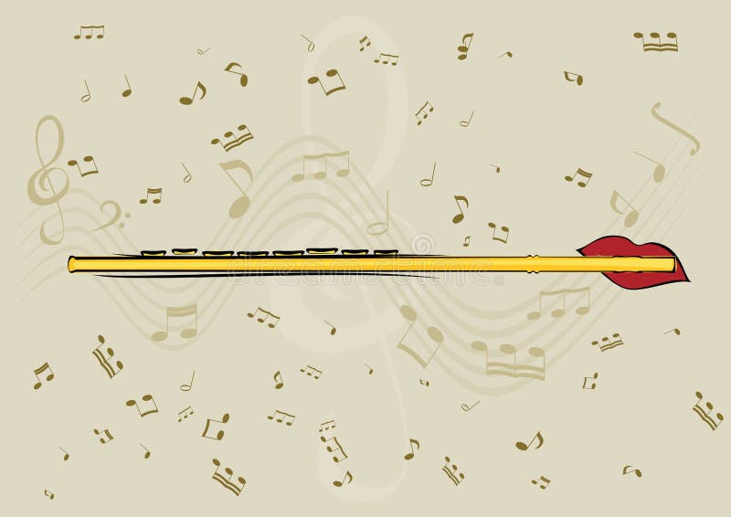 Flute and notes stock vector. Illustration of brown, instrument - 27236468