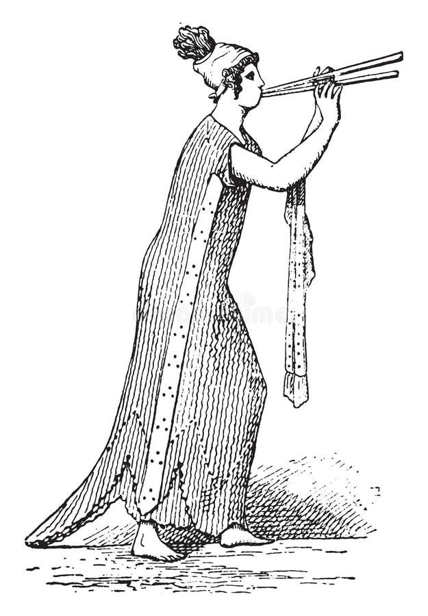 Flute Player, Vintage Engraving Stock Vector - Illustration of ...