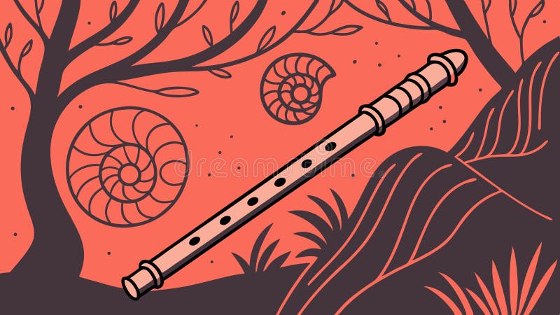 Flute and Seashell in Dark, Mysterious Forest Vector Art, Vector Design ...