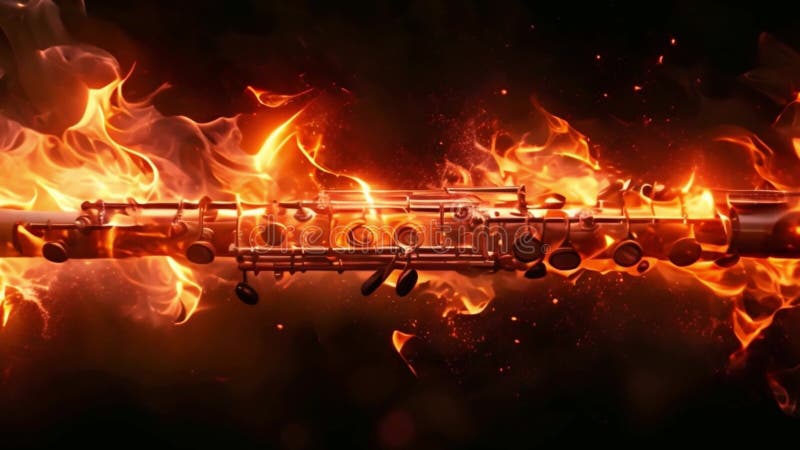 Flute Engulfed in Flames on Black Background Stock Video - Video of ...