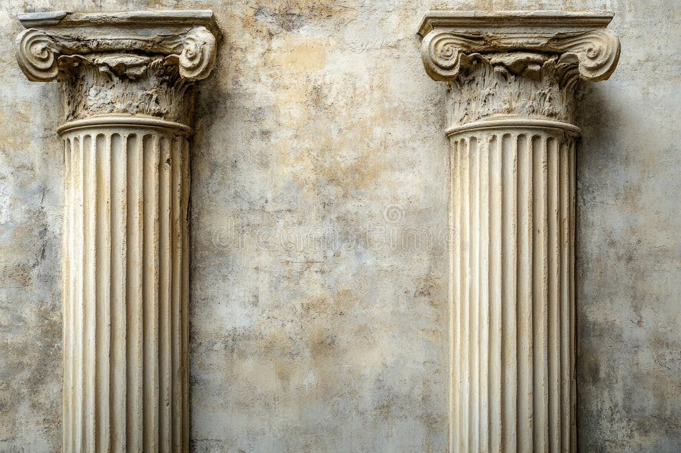Fluted Ionic Columns Supporting an Old Weathered Wall, Evoking ...