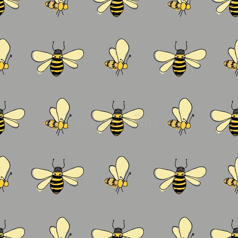 Flutter Bees in Lines on Gray Background Seamless Vector Pattern Stock ...