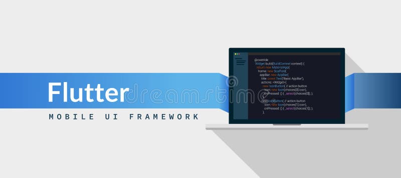Flutter Ui Framework Dart Programming Language With Script Code On Laptop Screen Programming