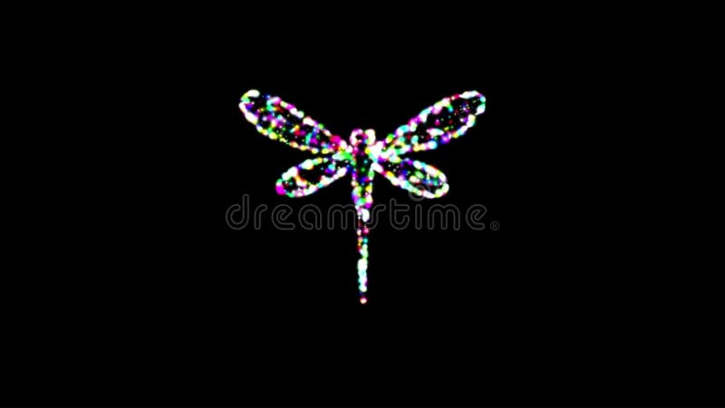 Fluttering Dragonfly with Colorful Glitter Sparkles on Plain Black ...