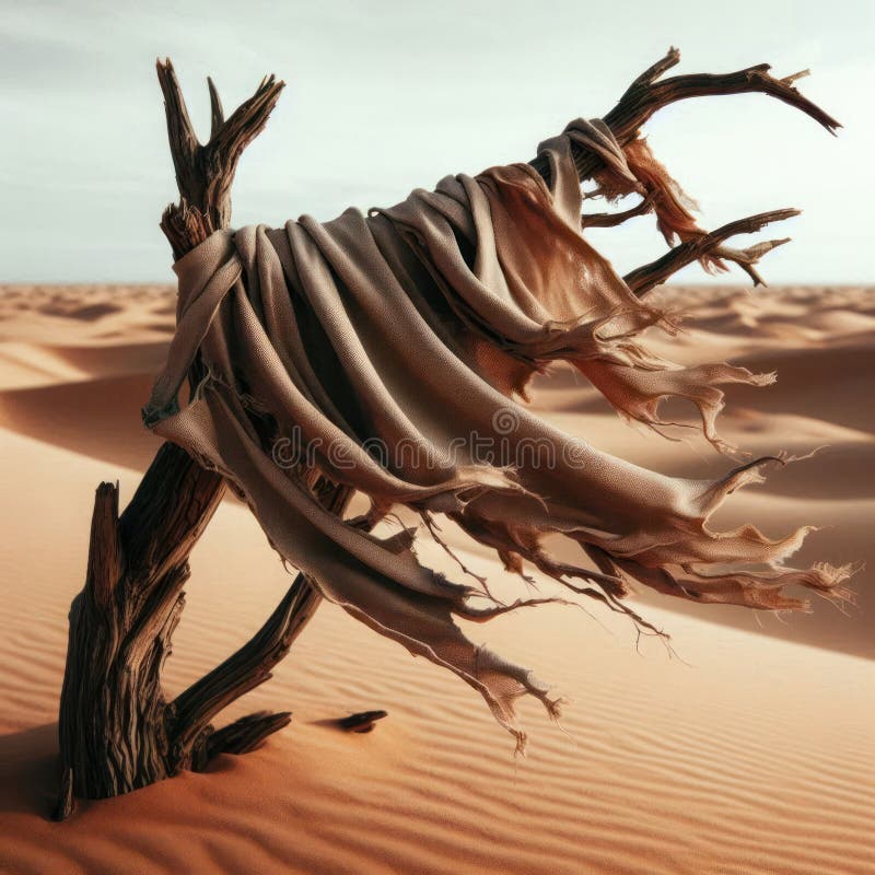Fluttering Fabric on a Dry Tree in the Desert. Stock Photo - Image of ...