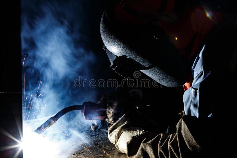 Flux Cored Wire Arc Welding Process Stock Photo - Image of woker ...