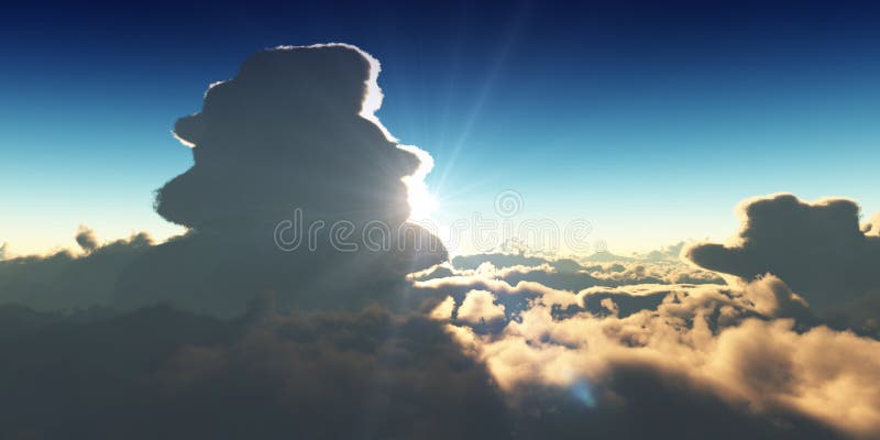 Fly Above Clouds Sunset 3d Render Stock Illustration - Illustration of ...