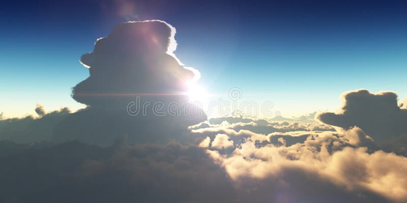 Fly Above Clouds Sunset 3d Render Stock Illustration - Illustration of ...
