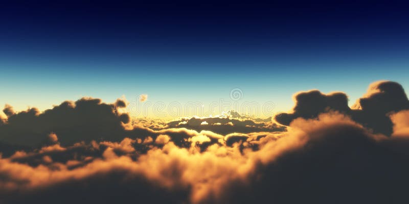 Fly Above Clouds Sunset 3d Render Stock Illustration - Illustration of ...