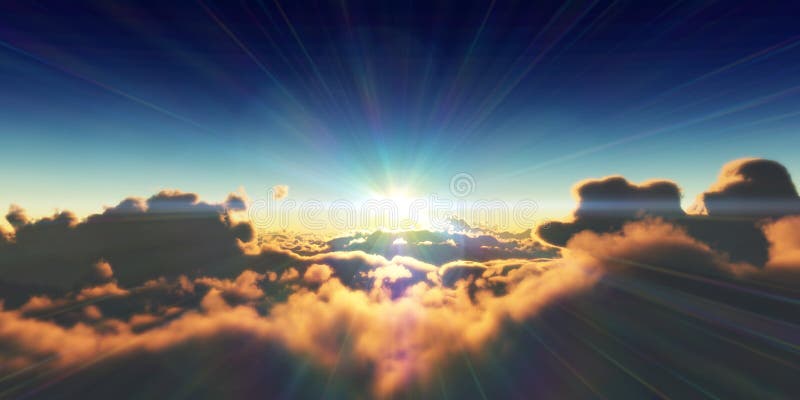 Fly Above Clouds Sunset 3d Render Stock Illustration - Illustration of ...