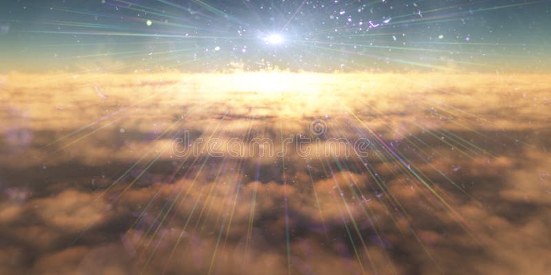 Fly Above Clouds Sunset Landscape Stock Illustration - Illustration of ...