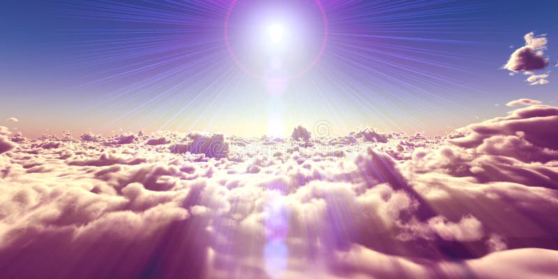 Fly Above Clouds Sunset Landscape Stock Illustration - Illustration of ...