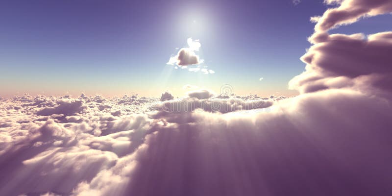 Fly Above Clouds Sunset Landscape Stock Illustration - Illustration of ...